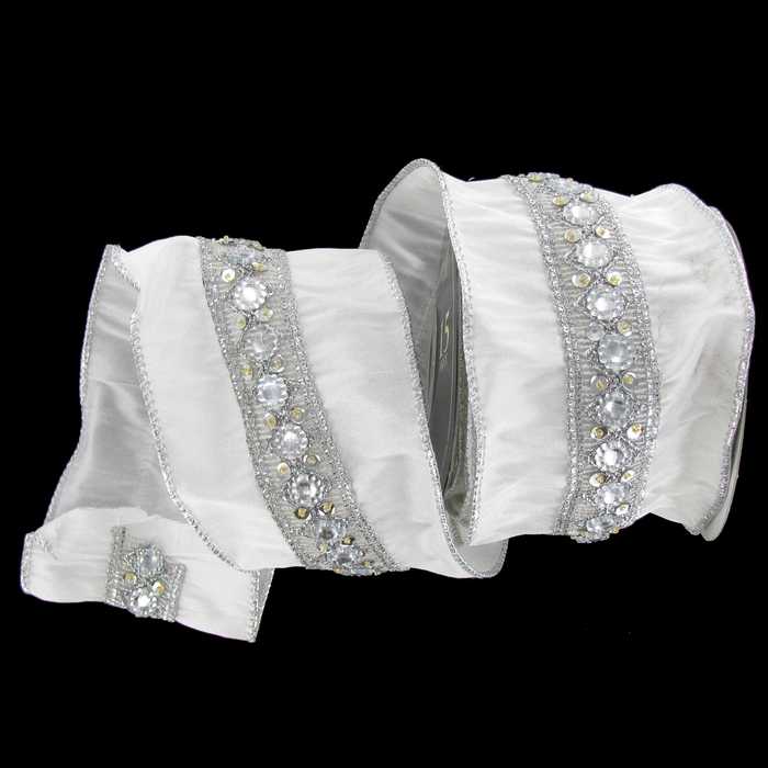 4" White Taj Mahal Jeweled Ribbon with Sequin Trim | Hobby Lobby | 122770